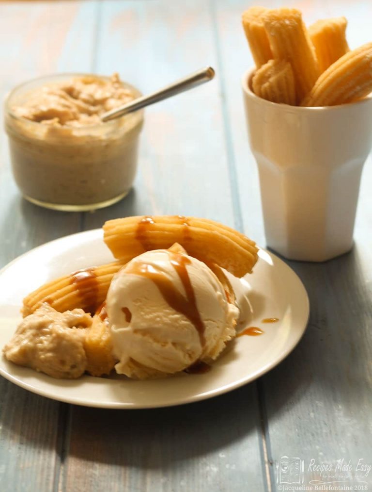 Churros with apple sauce and salted caramel sauce | Recipes Made Easy